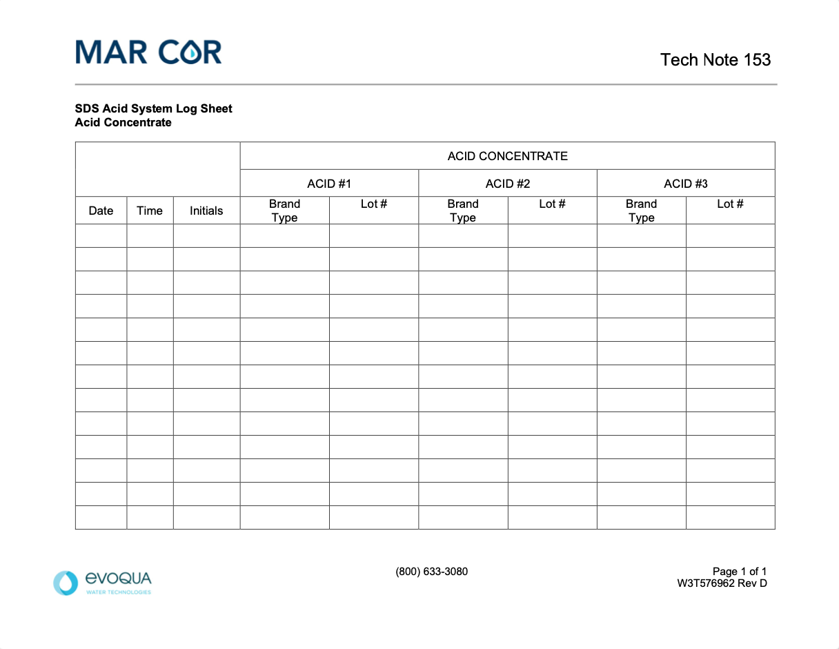 Tech Note 153-SDS Acid System Log Sheet Acid Concentrate - Mar Cor ...